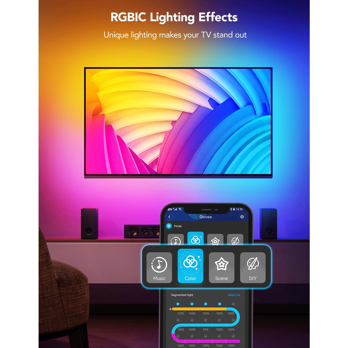 Govee RGBIC Neon TV Backlight LED Strip Light (For 48"-55" (Four Sides ...