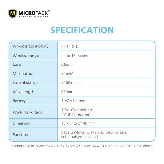 Micropack POINTER LITE Pocket Wireless Presenter Micropack - Zenox Hong ...