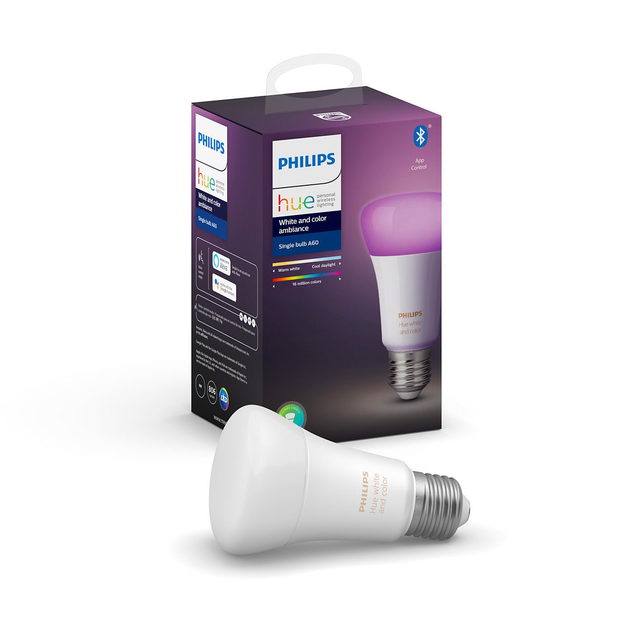 Philips Hue White and Color Ambiance Bluetooth Single Bulb 11W A60 E27 ...